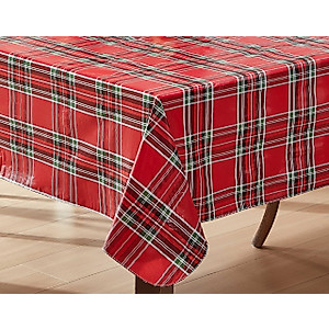 Newbridge Hamilton Red and Black Tartan Plaid Christmas Vinyl Flannel Backed Tablecloth, Traditional Xmas Holiday Plaid Vinyl Tablecloth with Flannel Backing, 60 Inch x 120 Inch Oblong/Rectangle