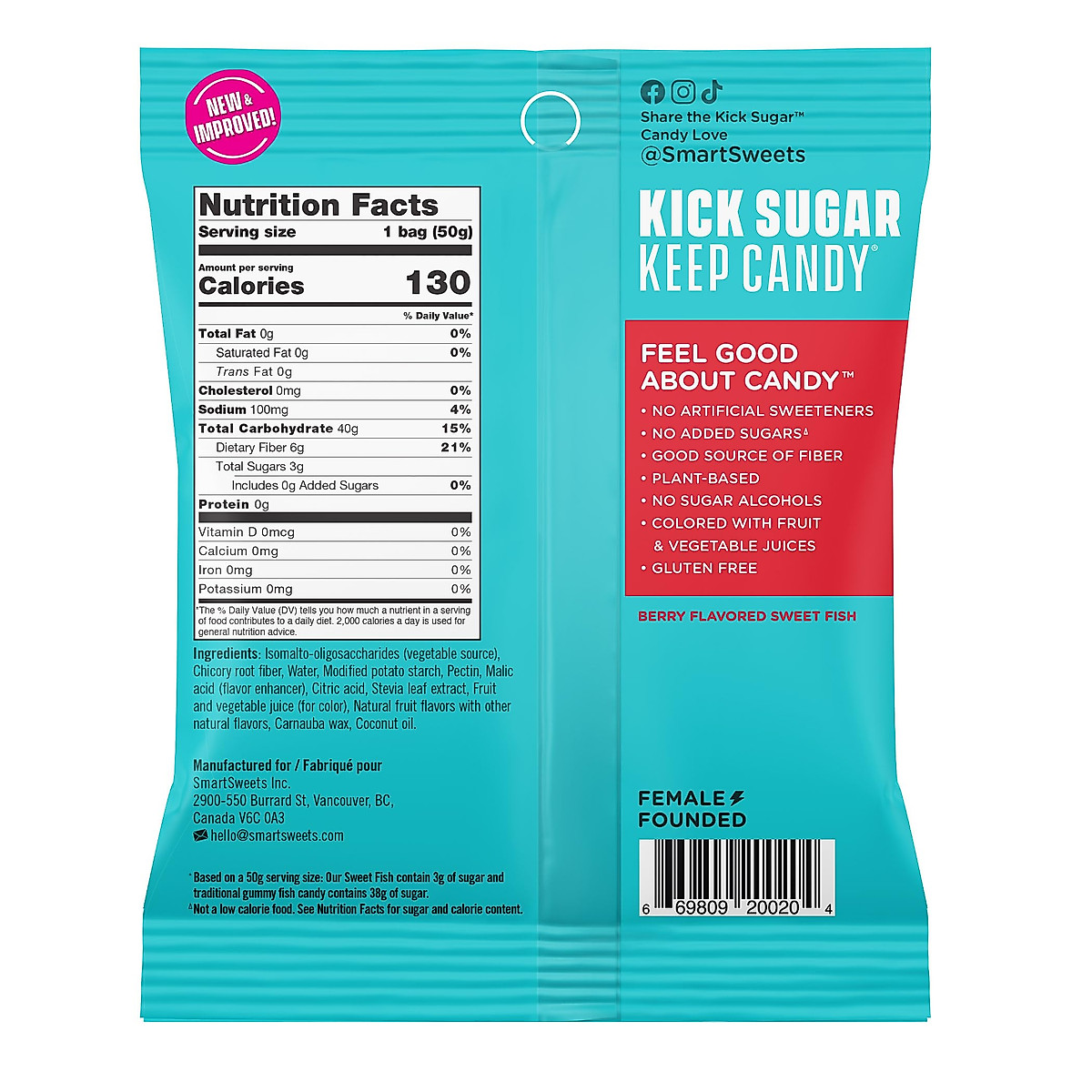 SmartSweets Sweet Fish, Low Sugar Gummy Candy (3g), Low Calorie (130), Gluten-Free -1.8oz (Pack of 12) Packaging may vary