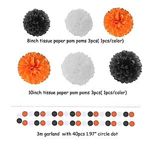 Black White Orange Halloween Party-Decorations - 23pcs Tissue Pom Poms Streamers,Tassel Garland Banner,Graduation 2023 Birthday Wedding Baby Bridal Shower Decor Bunting Lasting Surprise