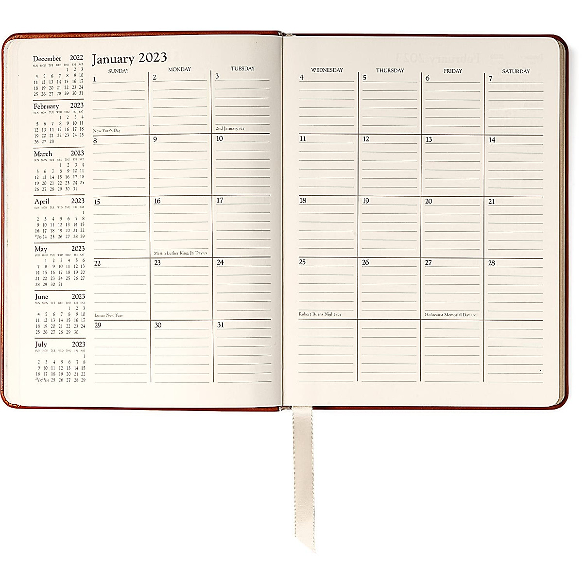 Graphic Image 2023 Leather Planner, Desk Diary Agenda Appointment Book, Luxury Soft Leather Bound in The USA, 7x9", Black