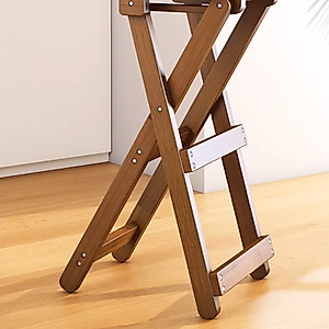 29 inch Breakfast Folding Bar Stool, Bamboo Kitchen Stool with Backrest & Footrest, Portable High Chair for Home Garden Indoor Outdoor, 74cm Seat Height(Brown)