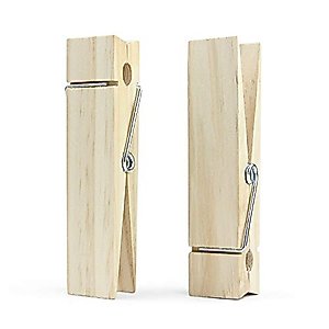 6 Inch, Giant Clothespins, Jumbo Wood Clips for DIY Craft, Bathroom or Laundry Room Decoration, 2 PCS