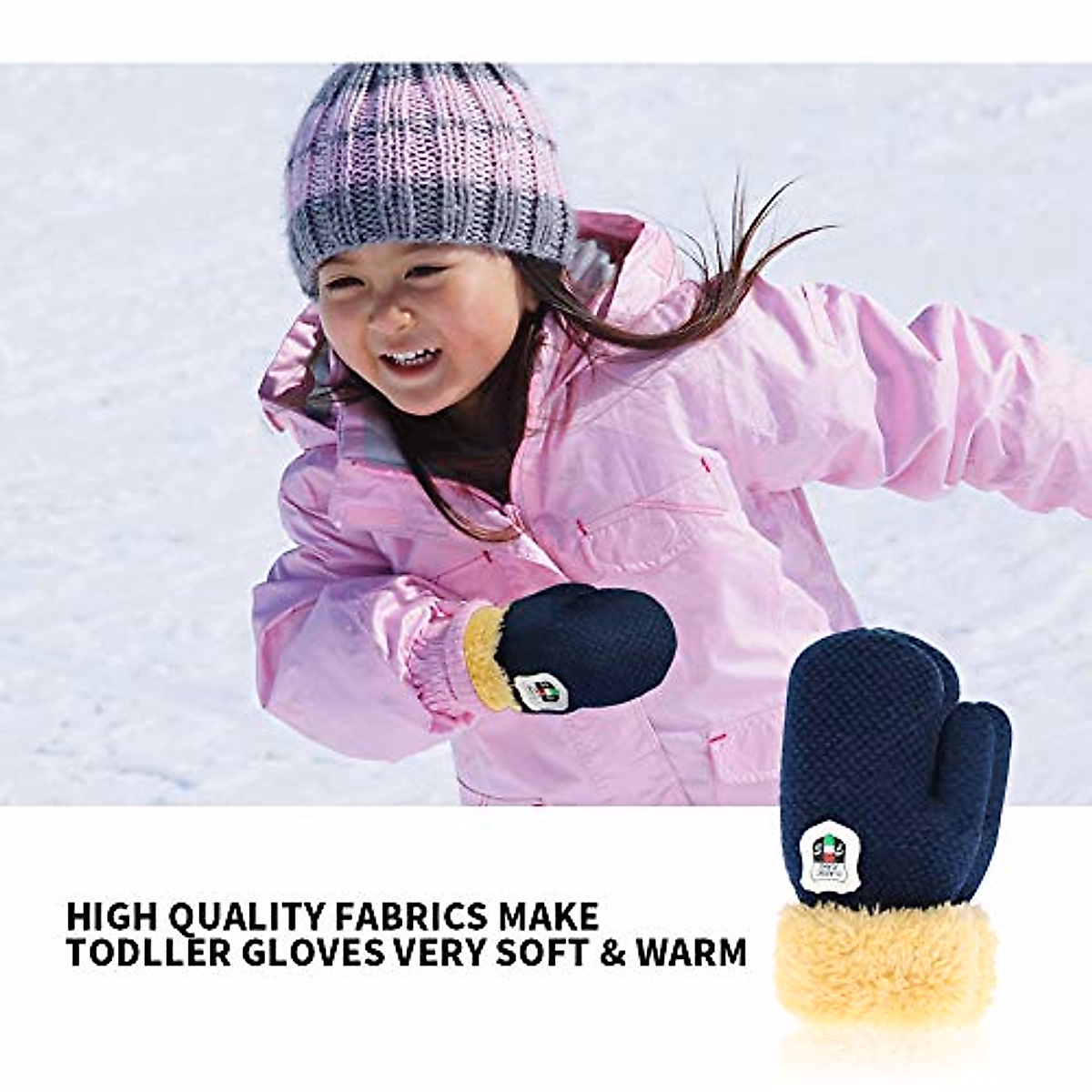 ORVINNER 3 Pairs Toddler Gloves Baby Boys Girls Winter Warm Sherpa Lined Knit Gloves Kids Mittens Black/Grey/Navy Pack