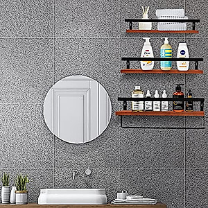 AKEYDIY Floating Shelves Wall Mounted Set of 3, Rustic Wood Wall Shelf with Metal Frame, Towel Rack for Bedroom, Living Room, Bathroom, Kitchen, Office and More