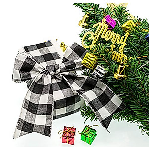 ATRBB White and Black Buffalo Plaid Ribbon Wired Edge Gingham Ribbon for Christmas Decoration and Bows Craft,10 Yards by 2.48 Inches (Style 1)