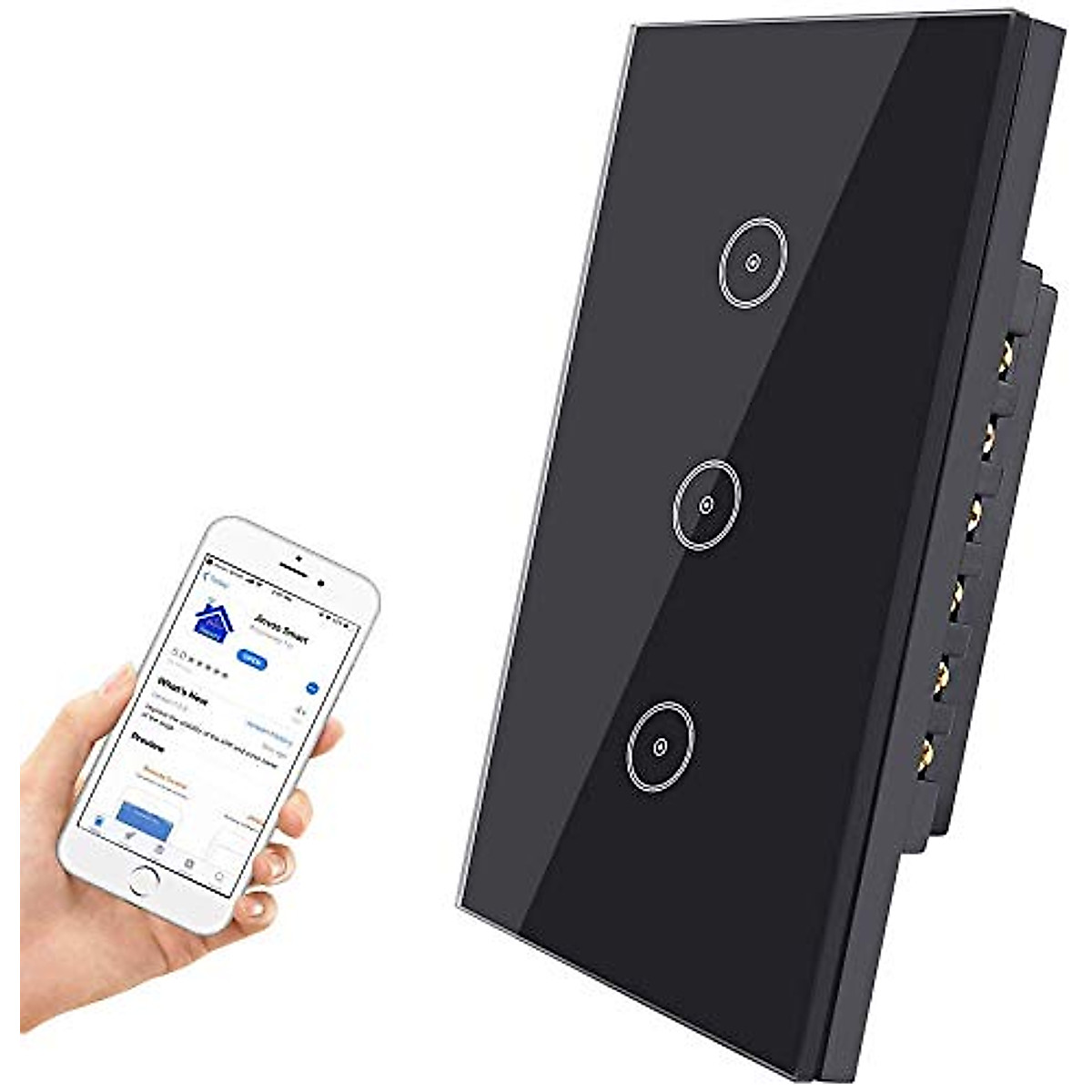WiFi Light Switch, smart touch wall light switch, easy to install, App Remote Control Timer Switch，Voice Control，Set schedule timer，compatible with Amazon Alexa and Google Assistant