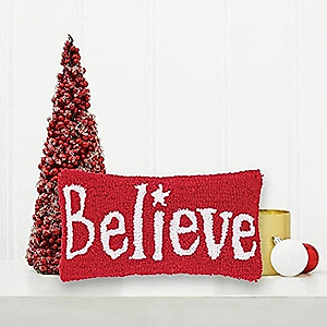 C&F Home Believe Hooked Pillow Petite Christmas Xmas Winter Decor Decoration Throw Pillow for Couch Chair Living Room Bedroom 6 x 12 Red