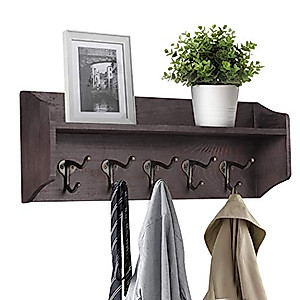 LAVIEVERT Coat Hooks with Storage Shelf Wall-Mounted, Rustic Wood Hanging Coat Rack with 5 Vintage Metal Hooks for Entryway, Living Room, Kitchen, Bathroom