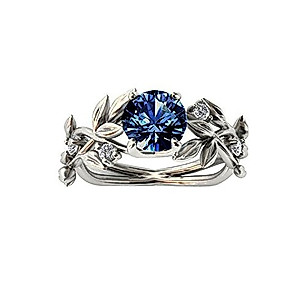 SEniutarm Engagement Love Rings Wedding Bands Elegant Wedding Bridal Leaves Vine Hollow Shiny Rhinestone Lady Ring Jewelry for Women/Girl Finger Rings DIY Jewelry Gifts - Sapphire Blue US 9