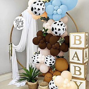 150 Pieces Cow Balloons Garland Arch Kit Cowgirl Cowboy Blue Balloons White Brown Cow Print Farm Animal Balloons for Baby Shower Farm Birthday Party Decorations