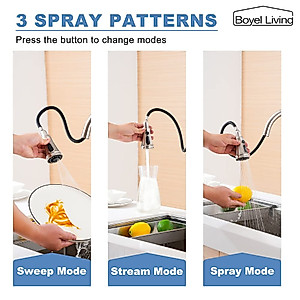 Boyel Living Touchless Kitchen Faucets with Pull Down Sprayer in Brushed Nickel,Stainless Steel，3 Function Water Outlet Sink Faucet with Flexible Hose
