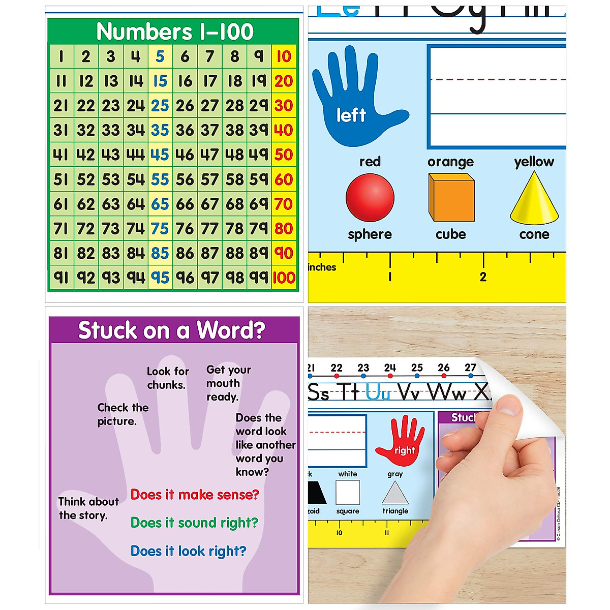 Carson Dellosa 30-Piece 17 1/2” x 4” Quick Stick Traditional Manuscript Name Tags for Classroom, Adhesive Name Plates for Student Desks, Classroom Name Tags With Ruler, Shapes, Numbers, and Alphabet