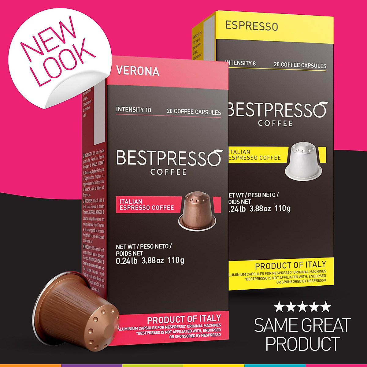 Bestpresso Coffee for Nespresso Original Machine 120 pods Certified Genuine Espresso Colombia Blend Pods Compatible with Nespresso Original 60 Days Satisfaction Guarantee