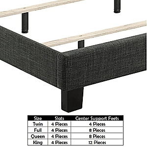 Rosevera Atherine Upholstered Platform Bed Frame/Fabric Upholstered Bed Frame with Adjustable Headboard/Chesterfield-Styled/Wood Slat Support,Queen,Charcoal