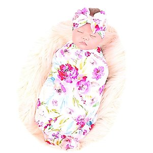 Galabloomer Newborn Receiving Blanket Headband Set Flower Print Baby Swaddle Receiving Blankets Sunflower Heart