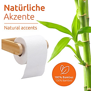 ECENCE 1x Wooden Toilet Paper Roll Holder Wall Mounted Without Drilling Natural Bamboo Toilet Roll Holder Ecological Toilet Paper Dispenser