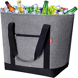 LHZK Cooler Bag, Jumbo Insulated Cooler Bag with Thermal Foam Insulation, Insulated Grocery Bags with Zippered Top, Collapsible Insulated Bag for Beach, Picnic, Travel, Food Delivery Bag (50L, Gray)