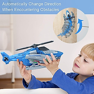 Elimiic Helicopter Toys for 3 4 5 6 Year Old Boys Automatic Transform Dinosaur Toys with LED Light and Music 4-6 Year Old Boy Birthday Gifts(Blue)