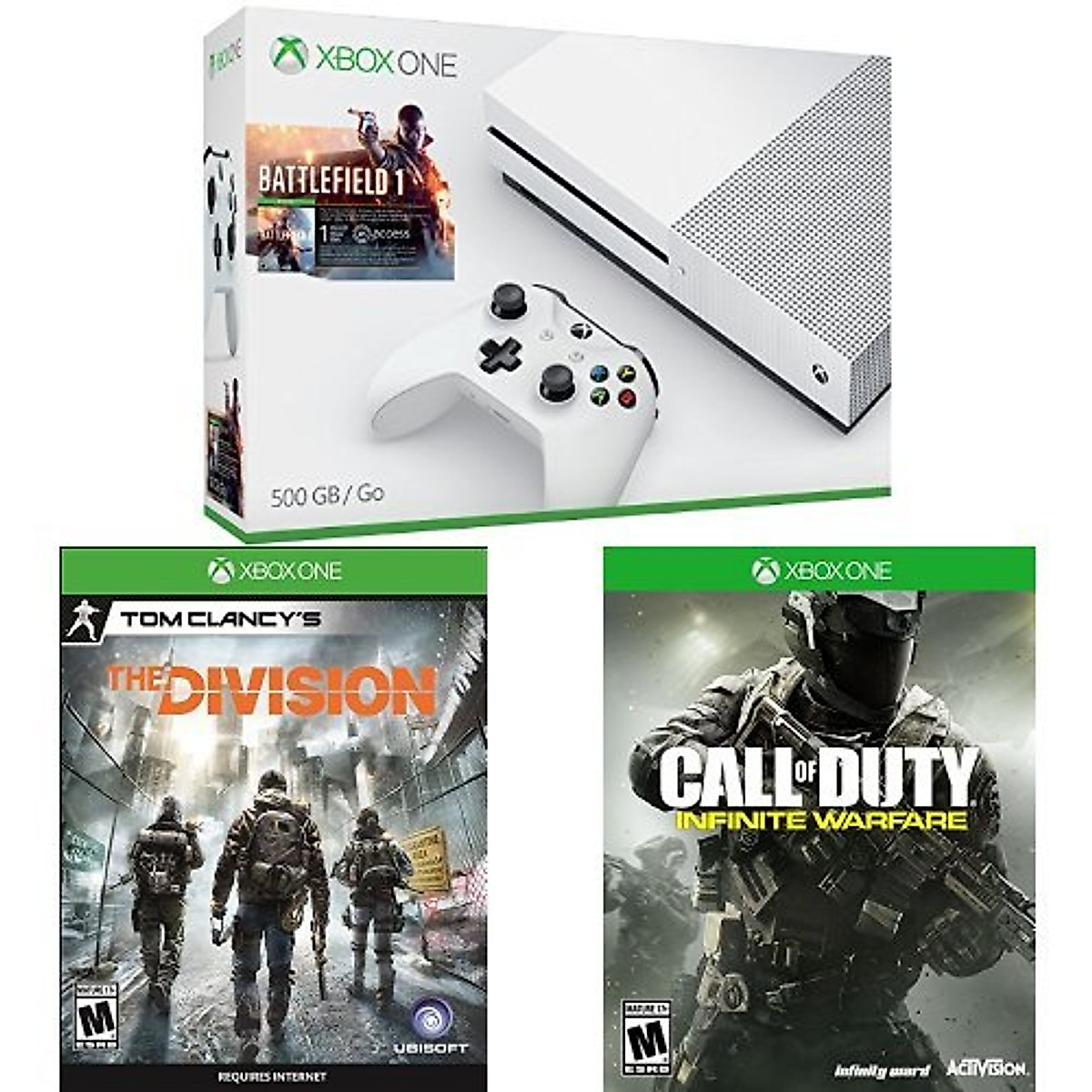 Xbox One S 500GB Console – Battlefield 1 Bundle + Call of Duty + The Division