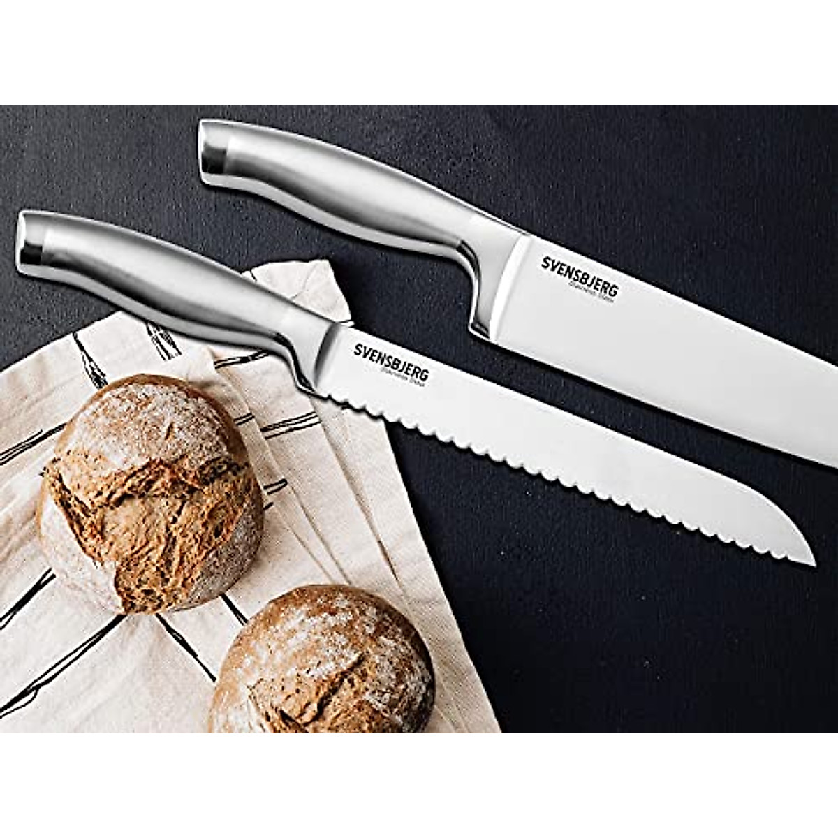 Svensbjerg Modern-Silver Chef Kitchen Knife Set without Block, Chef Knife Set for Cooking, Knife Set for Kitchen, Stainless Steel, Sharp, German Brand | SB-KS101