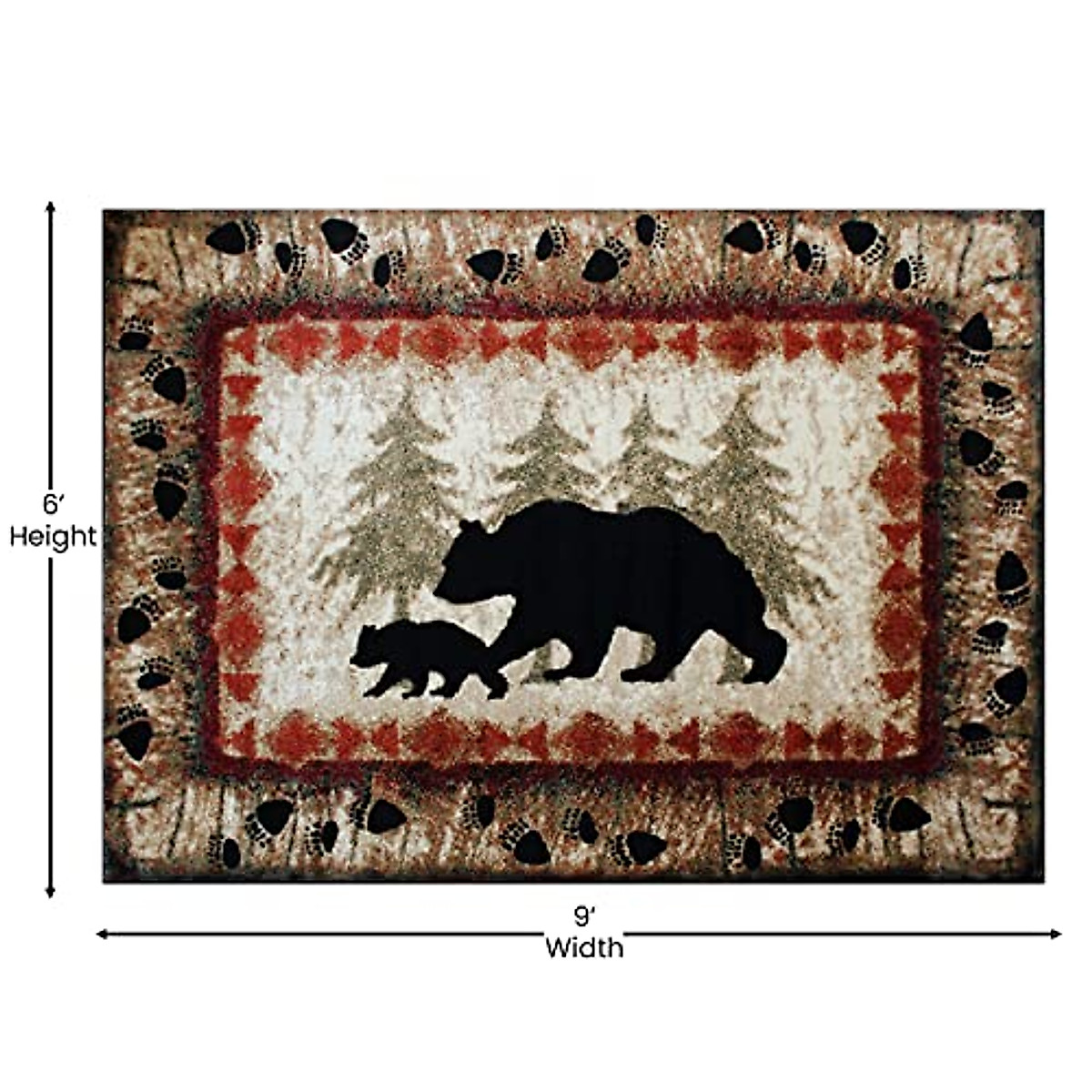 Flash Furniture Ursus Collection Rustic Lodge Wandering Black Bear & Cub Area Rug - Olefin Fibers in Brown, Beige, Black, & Green - 6' x 9' Accent Rug - Jute Backing