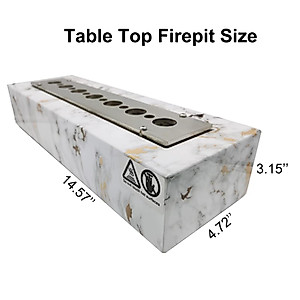 QOJT Table Top Fire Pit for Indoor, Bio Ethanol Fuel Mini Fire Pit, Tabletop Fireplace for Home Decor, Fire Bowl with Marble Stainless Steel Small Fire Pit (White-Gloden)
