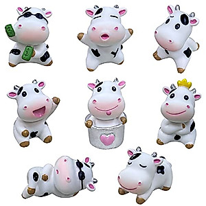 8 Styles Mini Cow Figurines, Fairy Garden Miniature Animals Farm Cattle Accessories, DIY Terrarium Moss Landscape Ornament Plant Pot Craft Dollhouse Decoration