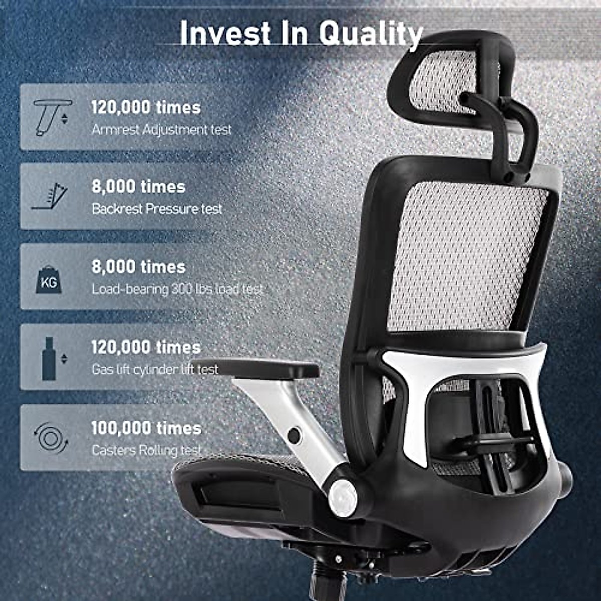 Ergonomic Mesh Office Chair with Footrest, High Back Computer Executive Desk Chair with Headrest and 4D Flip-up Armrests, Adjustable Tilt Lock and Lumbar Support-Grey