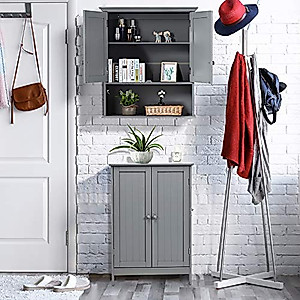 GLACER 2-Door Bathroom Medicine Cabinet, Hanging Sorage Cabinet with Open Shelf, Kitchen Laundry Wall Cabinet with Adjustable Shelf, 23.5 x 8 x 28 inches (Grey)