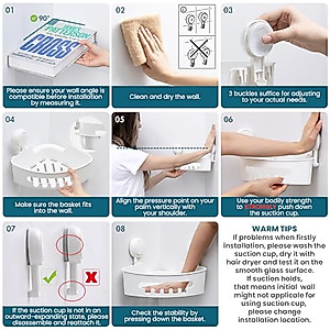 TAILI Corner Shower Caddy with Suction Cups, Wall Mounted Shower Organizer Plastic Shower Rack for Small Bathrooms, Kitchen, Removable Drill-Free Heavy Duty Shower Shelf Shower Basket, White