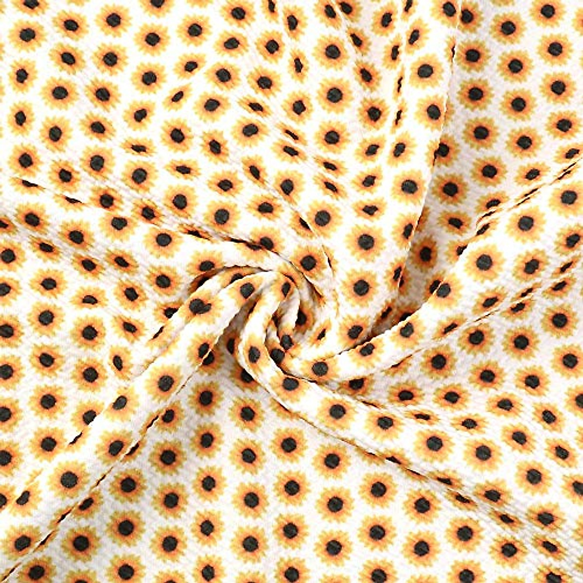 David Angie Sunflower Printed Bullet Textured Liverpool Fabric 4 Way Stretch Spandex Knit Fabric by The Yard for Hair Bows Headbands Making (Sunflower)