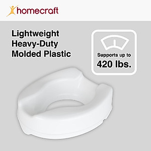 Homecraft Savanah Raised Toilet Seat, 4" High Elevated Toilet Seat Locks Onto Standard Toilets, Portable Assistance Commode Seat with Sturdy Brackets, Medical Aid for Elderly, Disabled, Limited Mobility