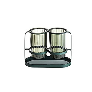 BAFAFA Kitchen Utensil Holder Household Wrought Iron Double Tube Large Capacity Drain Rack Kitchen Chopsticks Storage Rack Racks (Color : Dark Green)