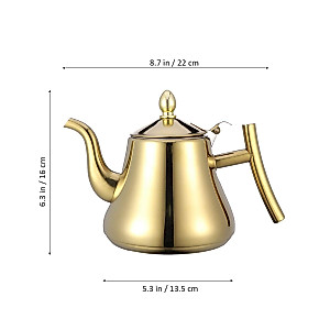 Cabilock 1L Stainless Steel Tea Pot with Removable Infuser Coffee Water Small Kettle Filter Set for Stovetop Induction Stove Top (Golden)