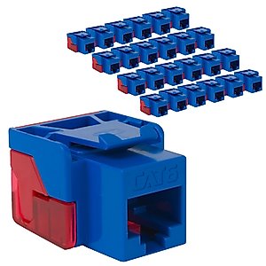 ICC CAT6 Keystone Jack with Inline IDC No Pair Split Wiring (Easier Termination) UL Listed PoE++ TAA Compliant for Wall Plate or Patch Panel, Works with JackEasy Termination Tool, Blue, 25 Pack