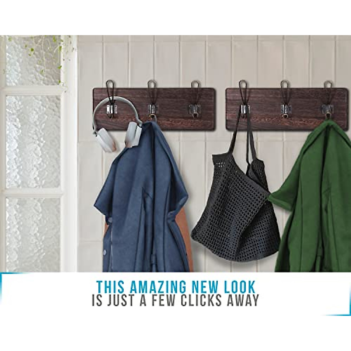 Comfify Rustic Wall Mounted Coat Rack with 3 Sturdy Hooks – Set of 2 – Vintage Entryway Wooden Coat Racks Rustic Rack for Coats, Bags, Towels and More – 35” x 6.10"- Rustic Brown