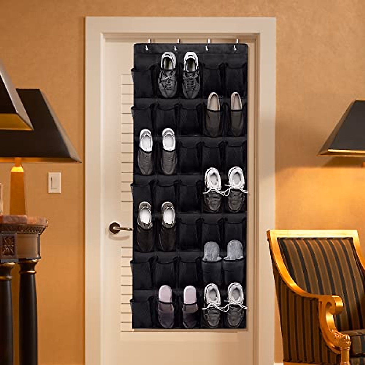 Txkrhwa 35 Large Pockets Over The Door Shoe Organizer Breathable Mesh Hanging Shoe Rack with 4 Hooks Space Saving Behind Door Shoes Storage Holder for Bedroom Closet Shoes Hat Toys