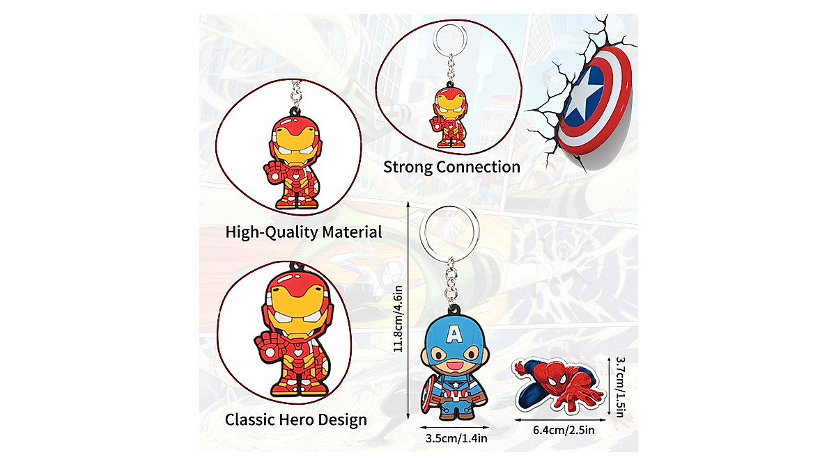 74PCS Super Hero Party Favors - Keychains & Stickers