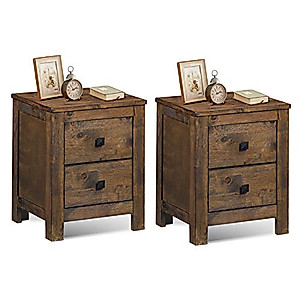 Giantex Nightstand with 2 Sliding Drawers, Full Assembled Rustic Multipurpose Storage Beside Table for Bedroom, Wooden Storage Cabinet End Table (2, Coffee)