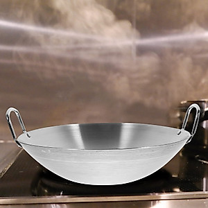 Luxshiny Stainless Steel Wok Non Stick Wok Pan Stainless Steel Pot Wok Skillet Nonstick Steel Skillet Everything Pan Camping Cookware Cooking Pot with Double Handle Gas Cooker Complex Work