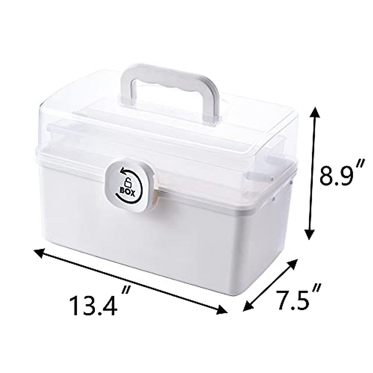 Sooyee Craft Organizers and Storage,Plastic Box with 3-Tier Fold Tray and Handle,Portable Lockable Container for Arts, Crafts,Cosmetic, Sewing, Toy, Washi Tape, Lego,13.4x7.5x8.9 in,Clear/White
