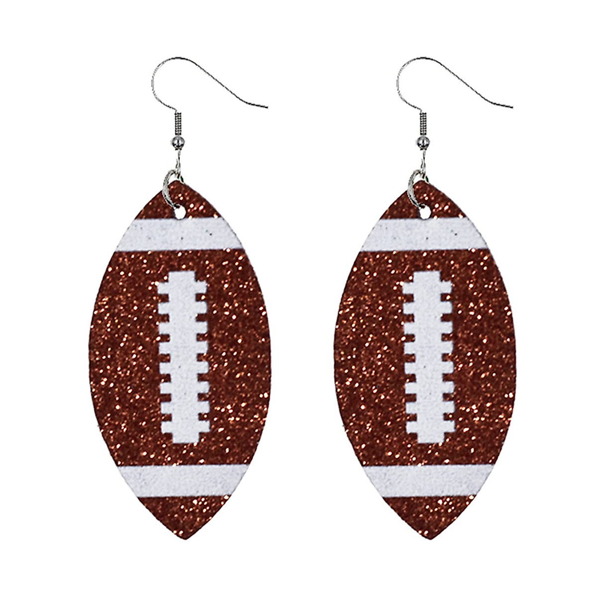 Handmade Faux Leather Football Ball Drop Earring Lightweight Sparkly Glitter Dangle Earring for Women Mother Statement Jewelry Sport Accessory-G browm