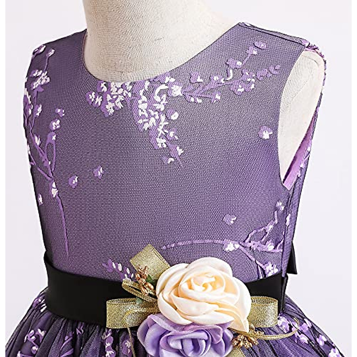 USEMPER Flower Girl Dresses for Wedding Girls Princess Gown Girl Fancy Dress Baptism Dresses for Baby Girls High Low Tulle with Train Size 5T 6T Years(Purple 120)