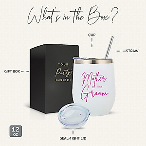 Your Dream Party Shop Mother of The Groom Gifts, Stainless Steel 12oz Wine Tumbler with Lid and Straw! Great Mother of the Groom Tumbler Or Mug