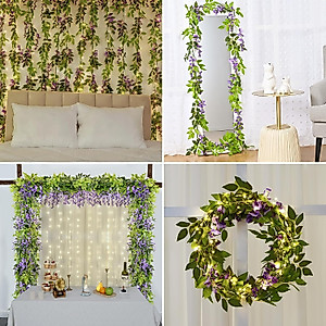 4Pcs 6.6Feet/Piece Artificial Flowers Silk Wisteria Garland Artificial Wisteria Vine Rattan Silk Hanging Flower for Home Garden Outdoor Ceremony Wedding Arch Floral Decor (Purple, 4Pcs 6.6Ft/Piece)