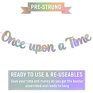 Once Upon A Time Banner - Princess 1st Birthday Sign, Holographic Sign Garlands for Bridal Shower, Wedding Engagement, Birthday, Bachelorette Party Decoration Supplies