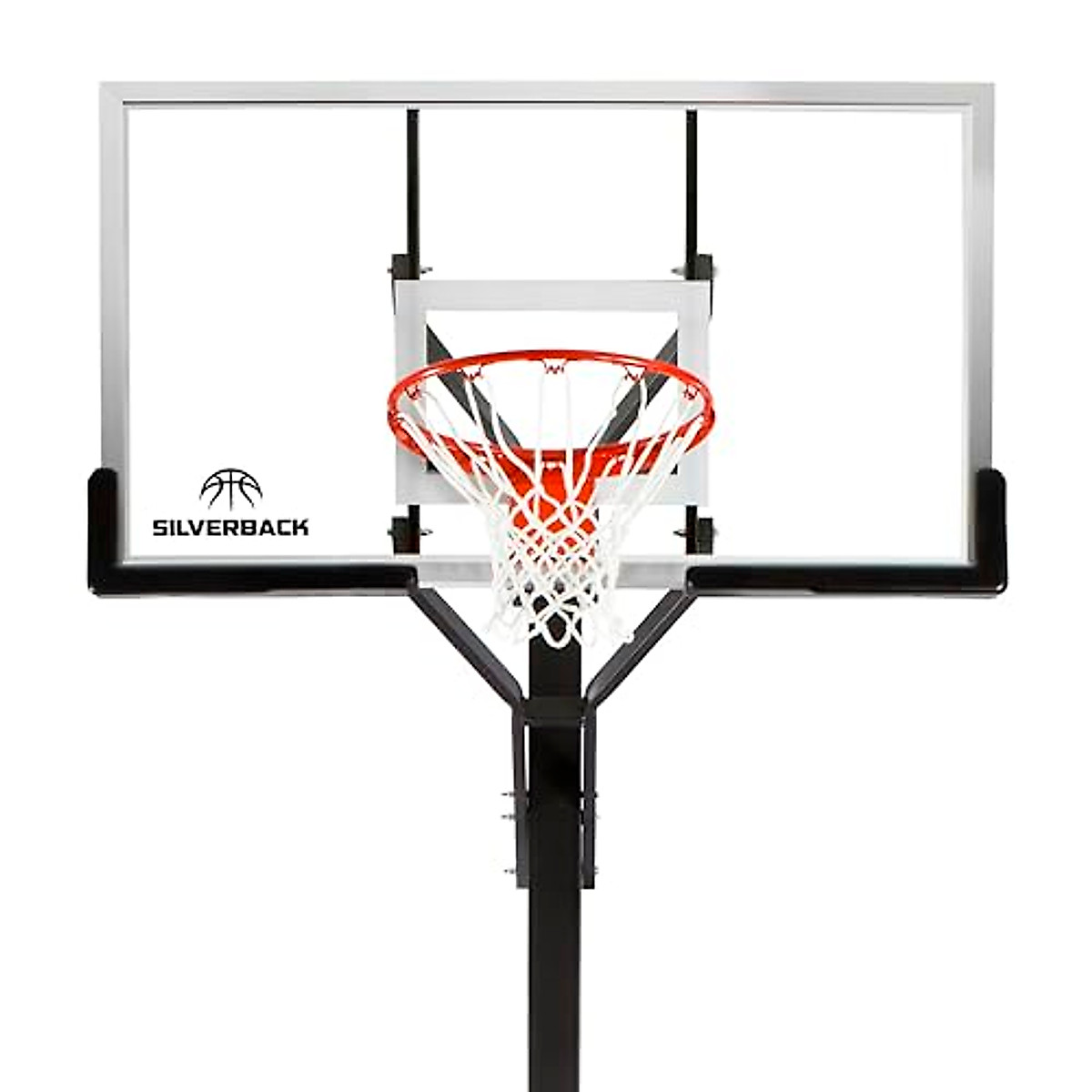 Silverback 60" In-Ground Basketball System with Adjustable-Height Tempered Glass Backboard and Pro-Style Breakaway Rim