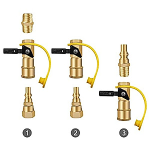 1/4" RV Propane Quick Connect Fittings Adapter Kit, Premium Brass Shutoff Valve & Full Flow Plug & 3/8" Female Flare & 1/4" Female & Male NPT for Natural Gas Quick On or Off, RV, Trailer, BBQ