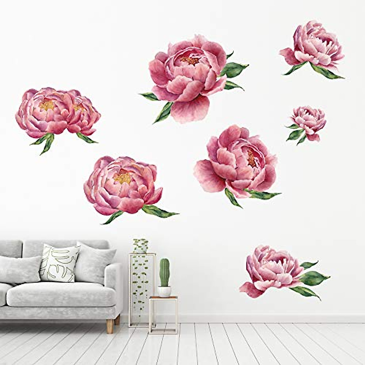 Large Peony Wall Decal Wall Sticker, Home Decor 40CM x200CM, Peel and Stick Removable Giant Wall Stickers Wall Mural for Kids Nursery Bedroom Living Room