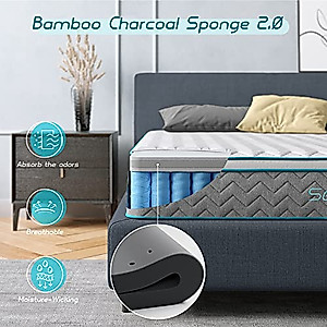 Serweet 8 Inch Bamboo Charcoal Memory Foam Hybrid Twin Mattress - 5-Zone Pocket Innersprings for Motion Isolation -Heavier Coils for Durable Support -Medium Firm -Made in Century-Old Factory